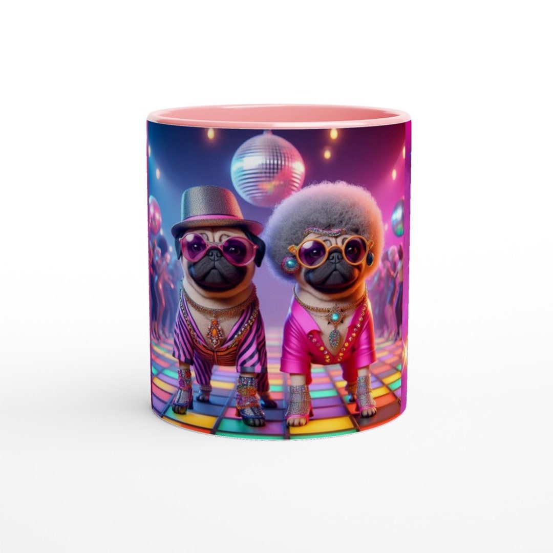 Pink Ceramic Mug disco Pug Duo 11 Oz Pug Lover's Mug Pug Mom Pug Dad ...