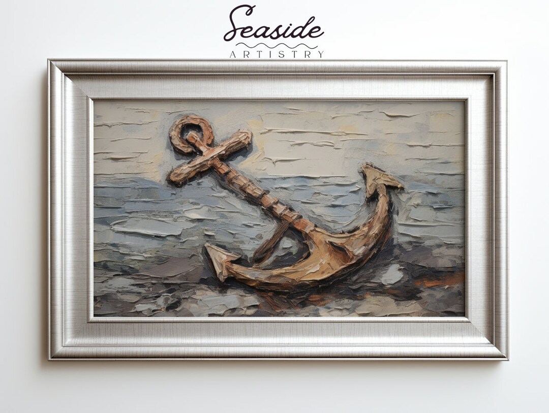 Shoreline Relic | Printable Anchor Oil Painting | Vintage Digital Art ...