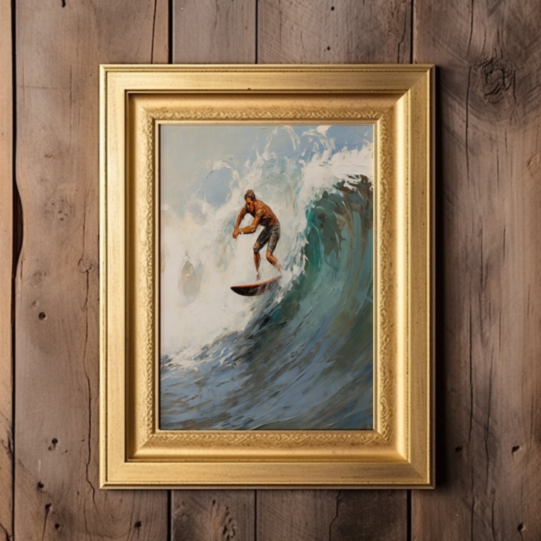 Wave Rider | Printable Surfing Oil Painting | Vintage Art Print ...