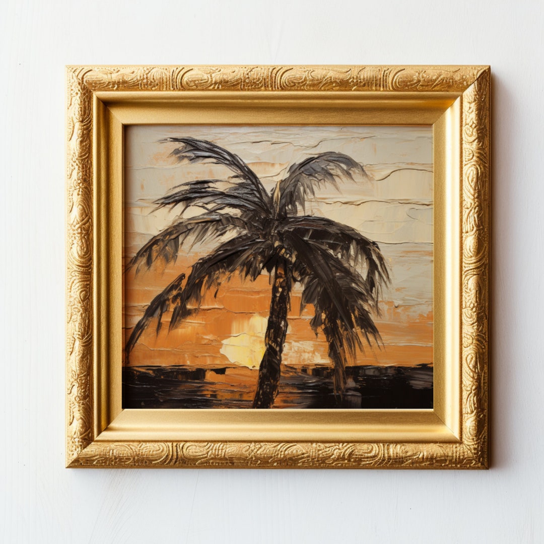 Sunset Palm | Printable Tropical Oil Painting | Vintage Digital Art ...