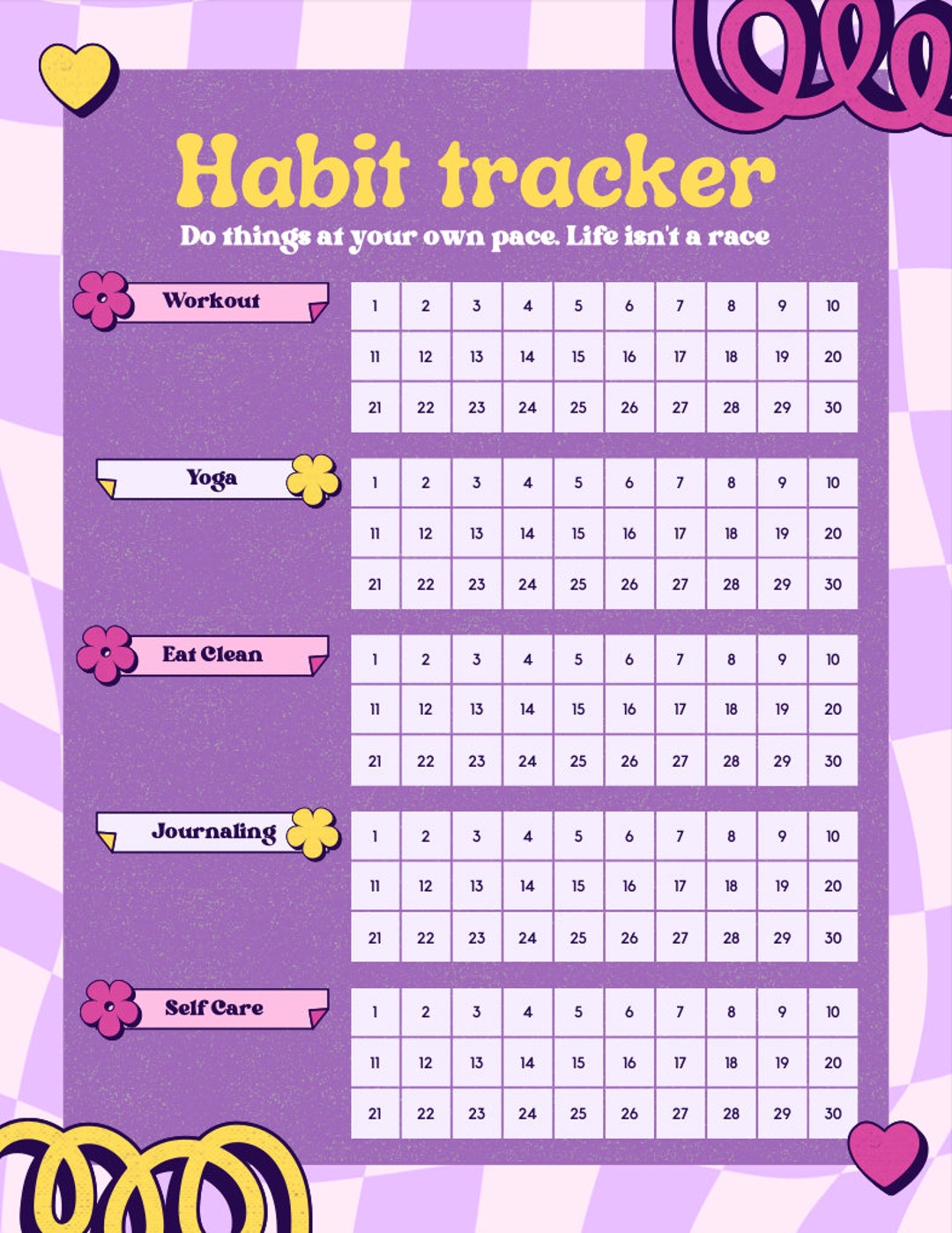 Digital Groovy, Cute, Purple Habit Tracker for Students, Professionals ...