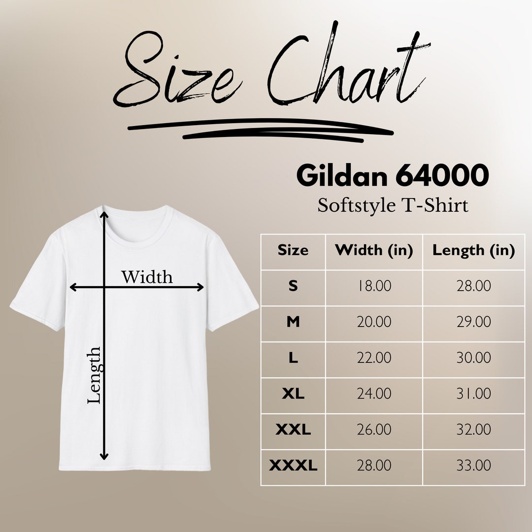 Gildan 64000 Size Chart, Gildan 64000 Shirt Size Guide, Gildan Mockup ...