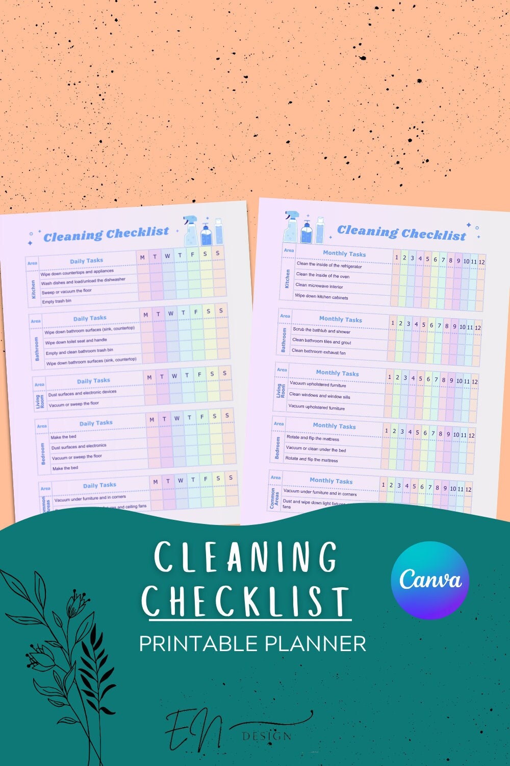 Daily Monthly Cleaning Checklist Planner Android Planner, Goodnotes ...