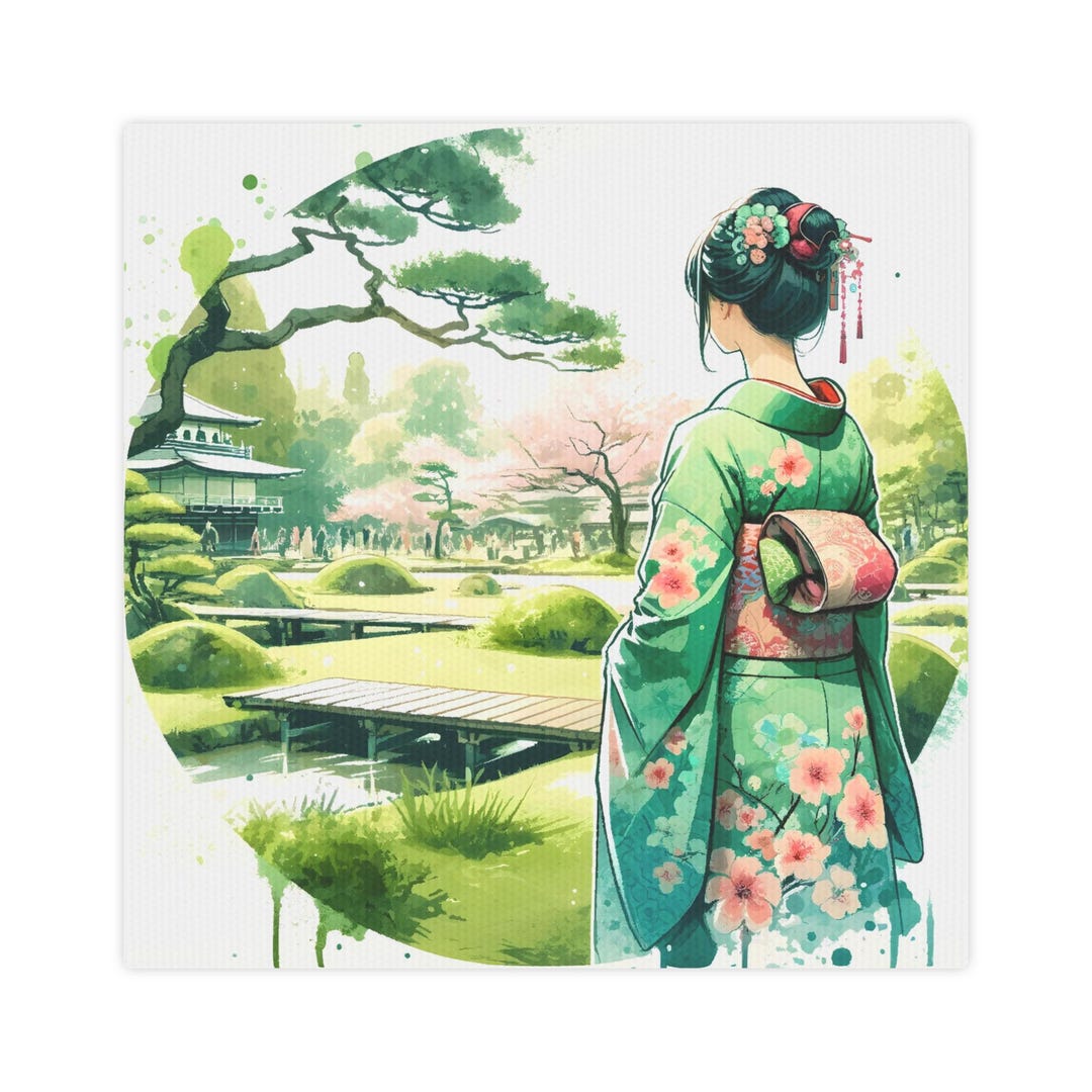 Geisha Canvas Art With Cherry Blossoms Kimono Art Japanese Canvas Art ...
