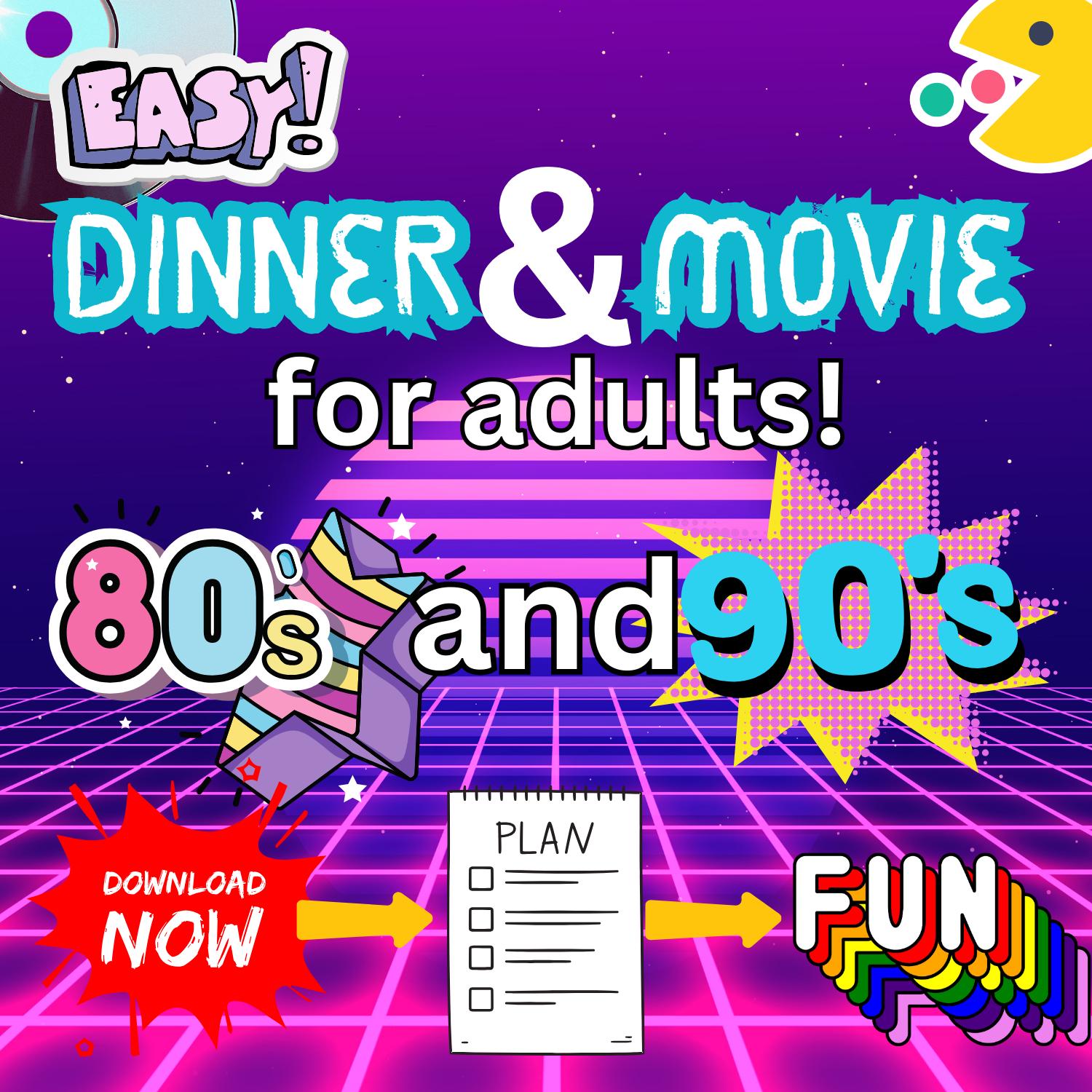 52 Dinner and Movie Night 80s & 90s Version Printable List for Themed ...