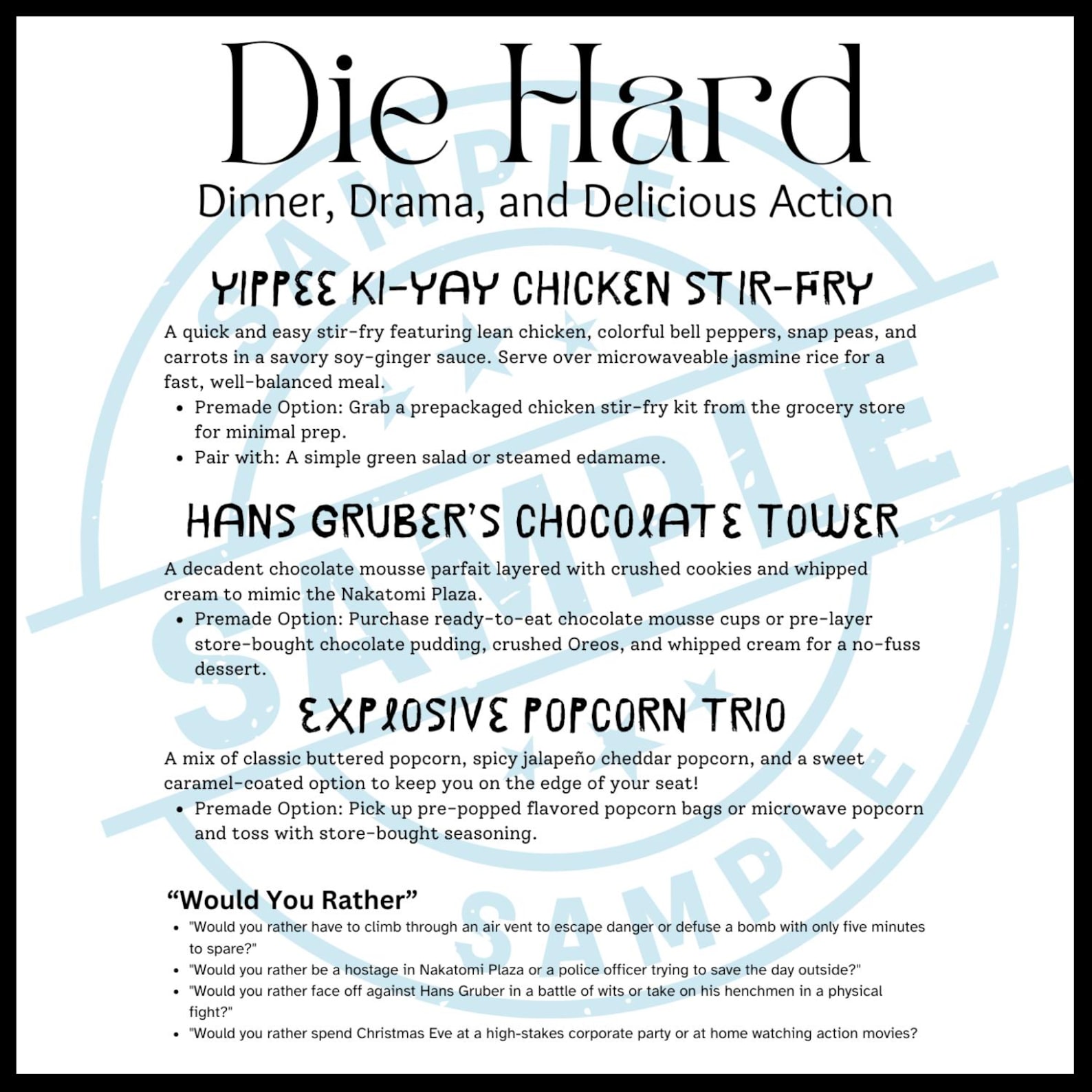 52 Dinner and Movie Night 80s & 90s Version Printable List for Themed ...