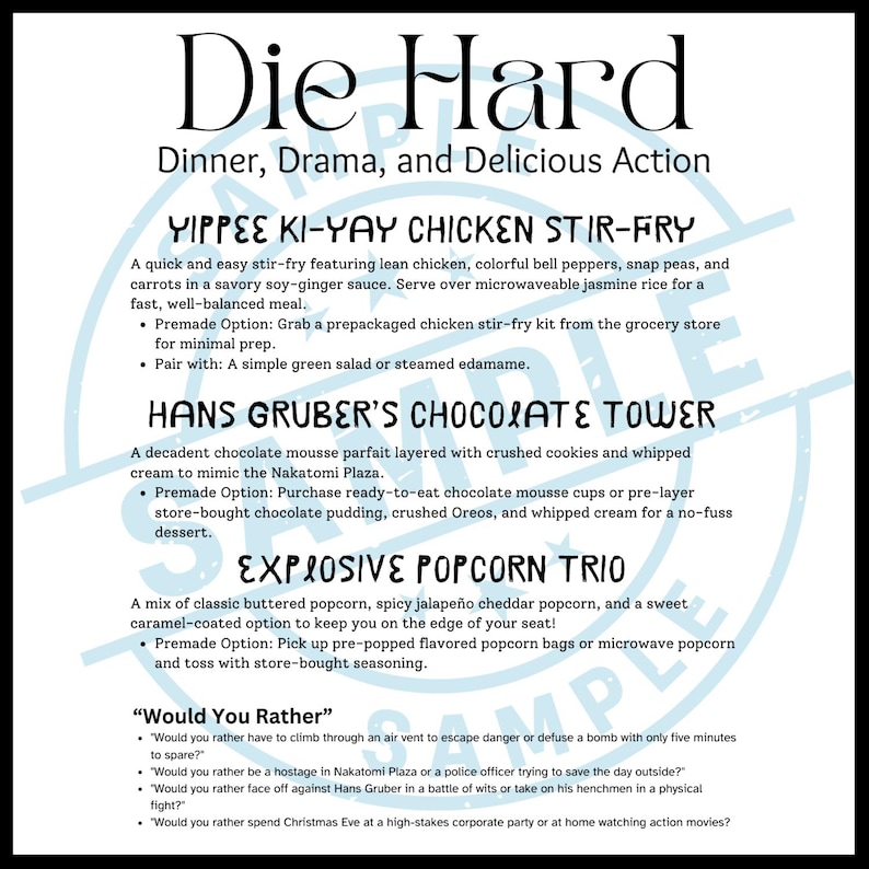 52 Dinner and Movie Night 80s & 90s Version Printable List for Themed ...