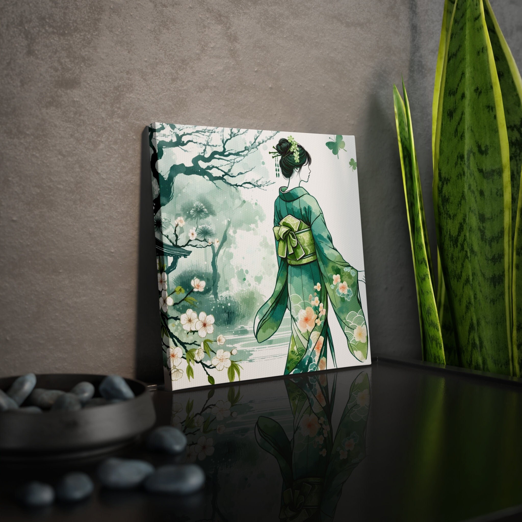 Cherry Blossom Geisha Wall Art Japanese Canvas Print Kimono Girl ...