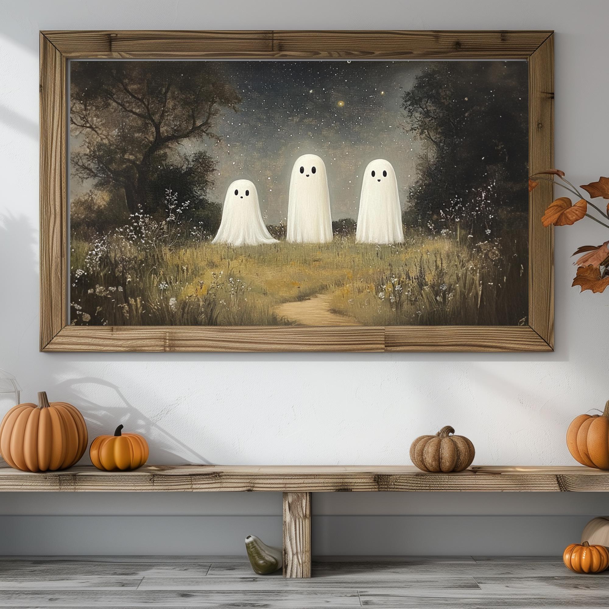 Cute Ghosts Under Starry Night Art for Samsung Frame TV, Whimsical ...