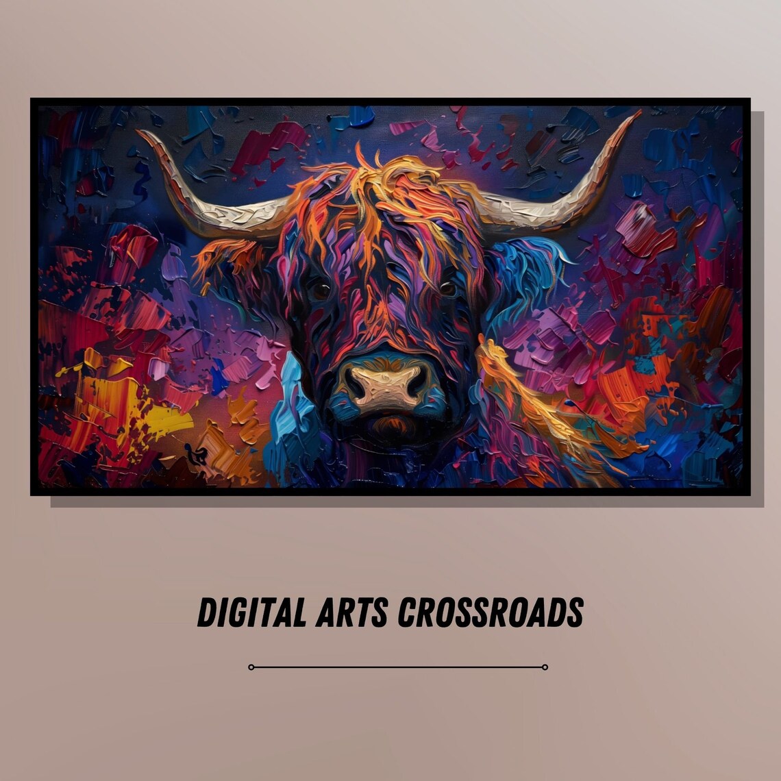 Abstract Highland Cow Art: Colorful Samsung Frame TV Screensaver ...