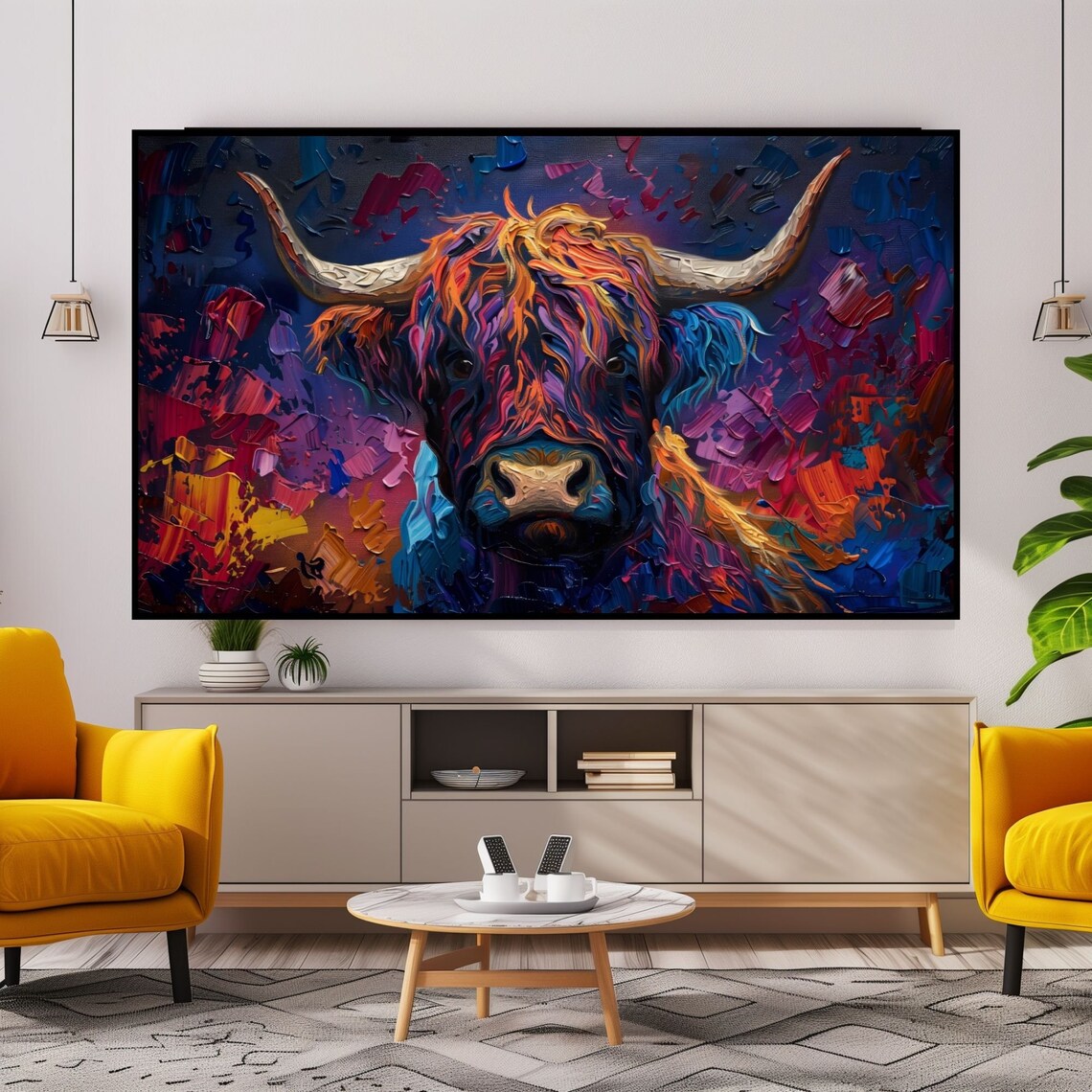 Abstract Highland Cow Art: Colorful Samsung Frame TV Screensaver ...