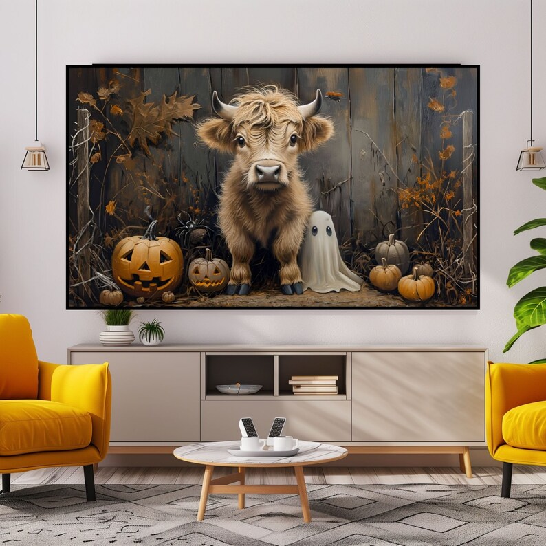 Cute Highland Cow and Ghost Best Friend Art for Samsung Frame TV, Cute ...