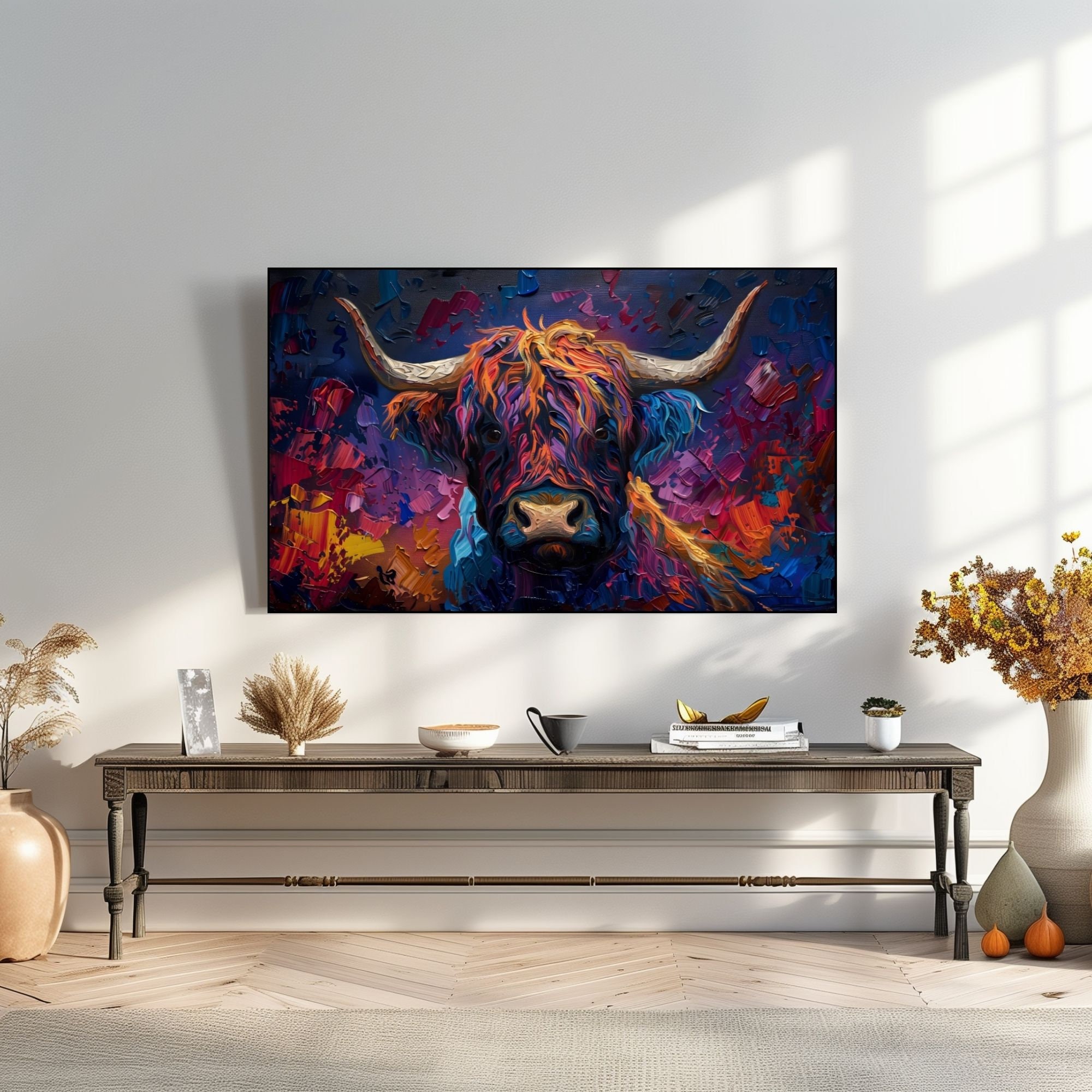 Vibrant Abstract Highland Cow Art for Samsung Frame TV, Colorful Animal ...