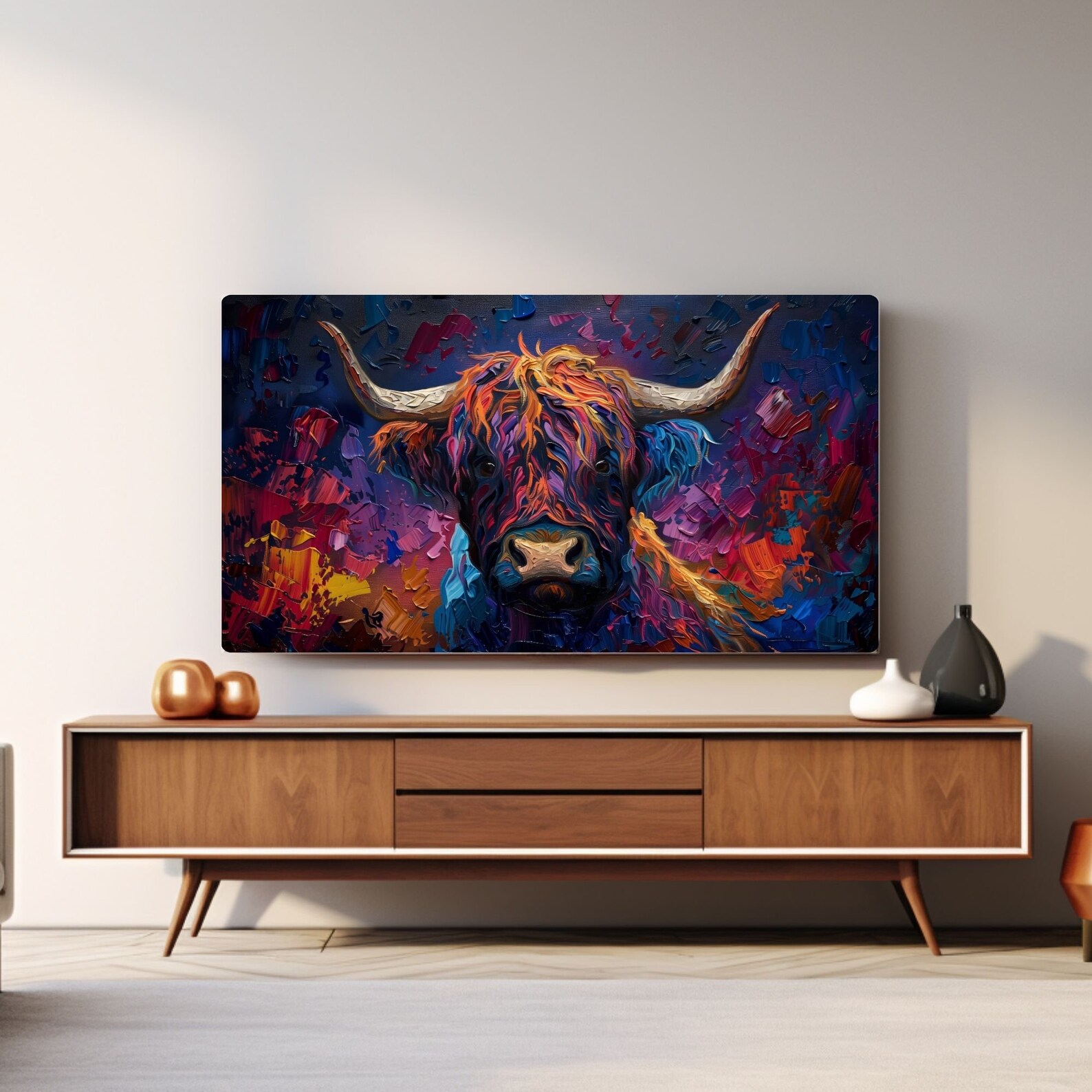 Abstract Highland Cow Art: Colorful Samsung Frame TV Screensaver ...