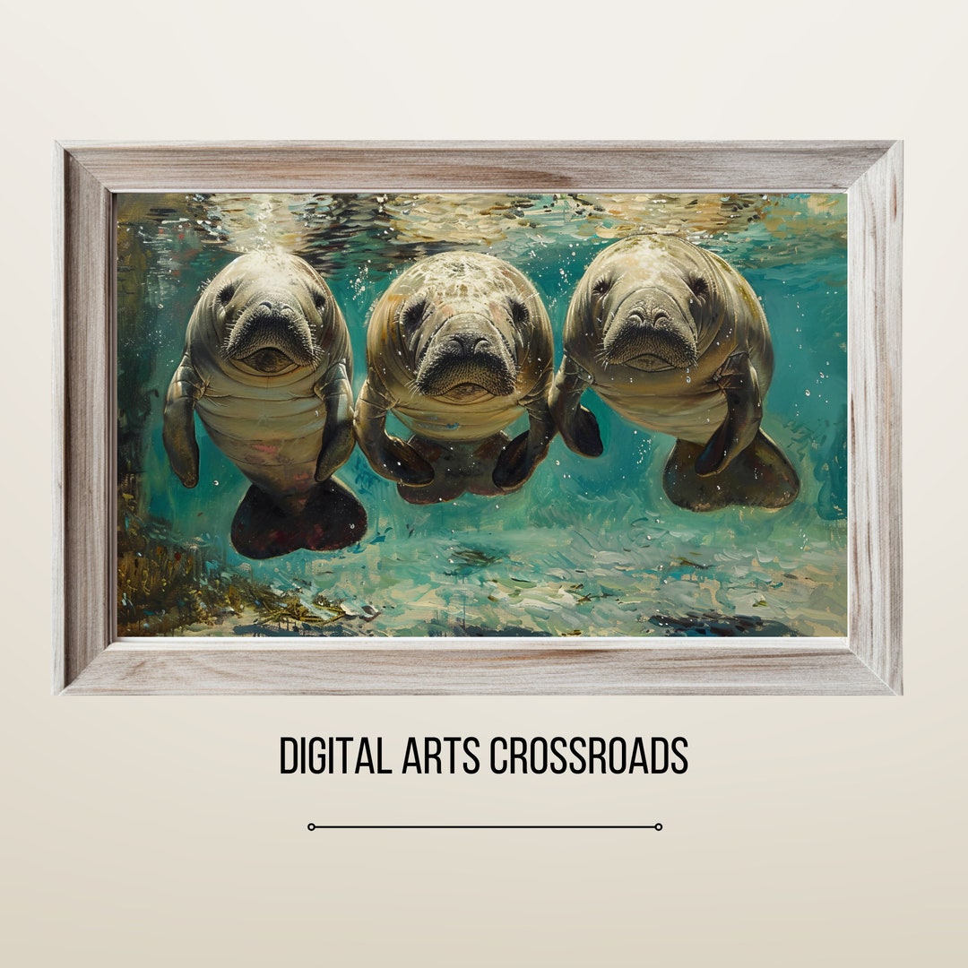 Frame Tv Art Manatee Oil Painting, Samsung Frame Tv Art, Sea Cows Frame ...