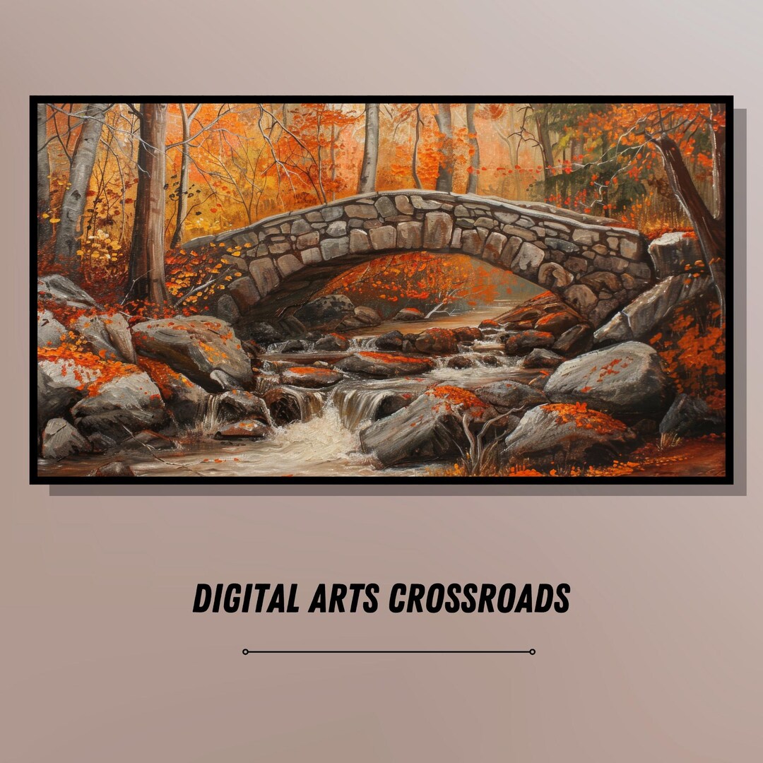 Autumn Stone Bridge Over Stream Art for Samsung Frame TV - Serene Fall ...