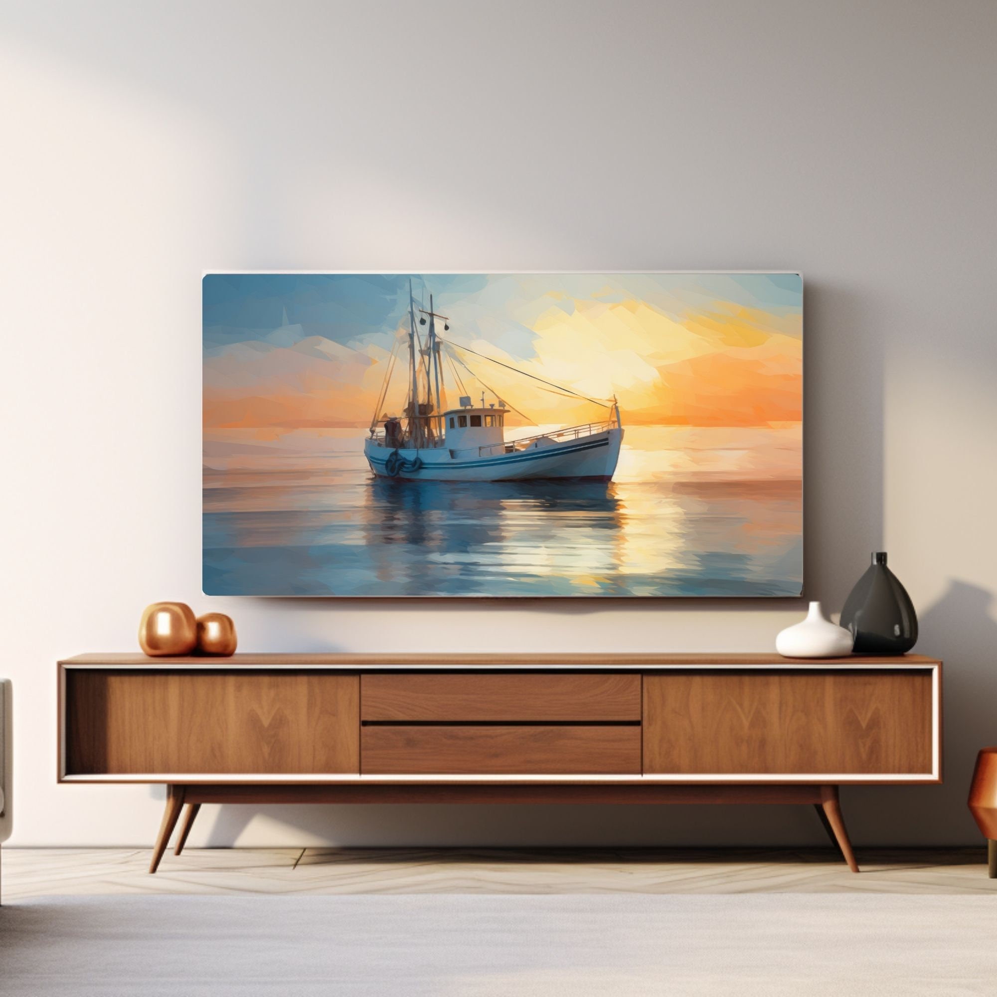 Samsung Frame TV Art, Serene Nautical Sunset Art for Frame Tv, Seascape ...