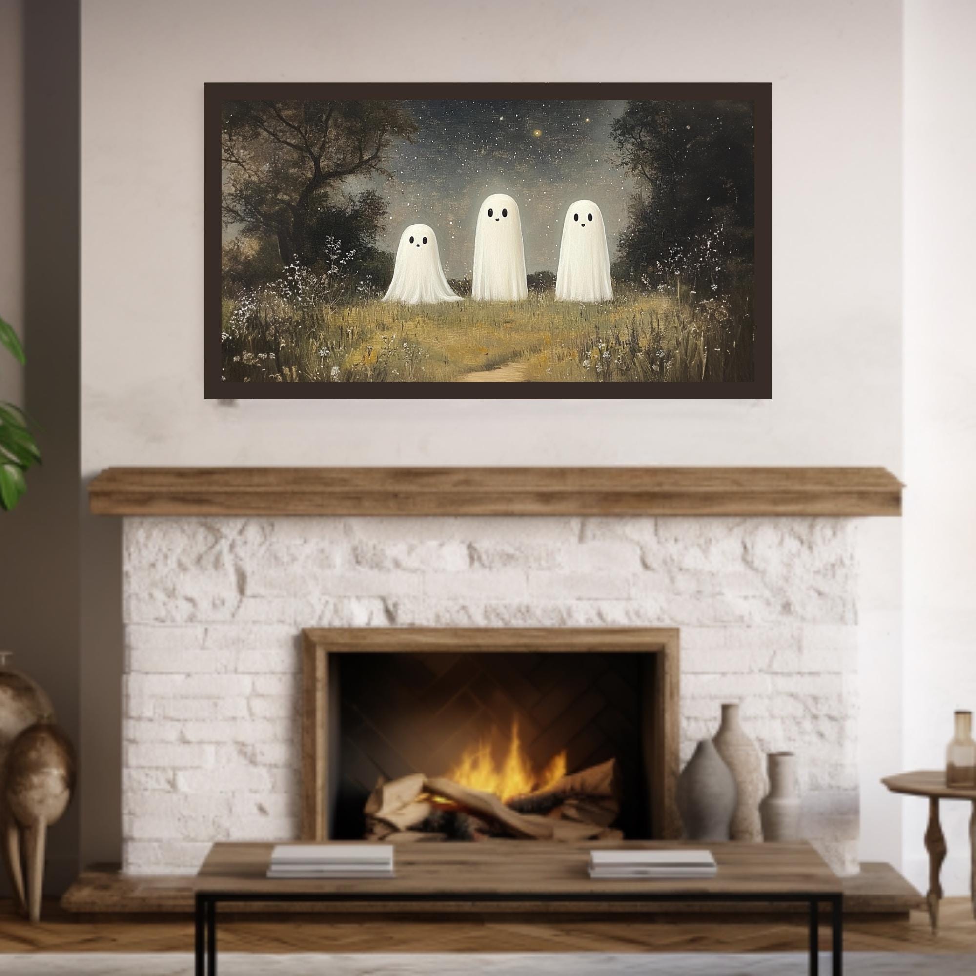 Cute Ghosts Under Starry Night Art for Samsung Frame TV, Whimsical ...