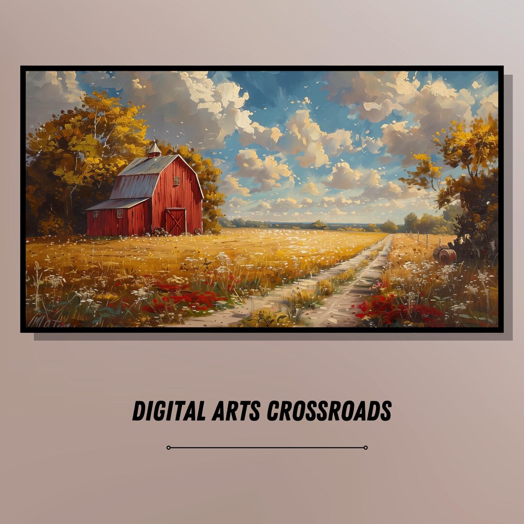 Countryside Barn Art for Samsung Frame TV - Serene Rural Landscape With ...