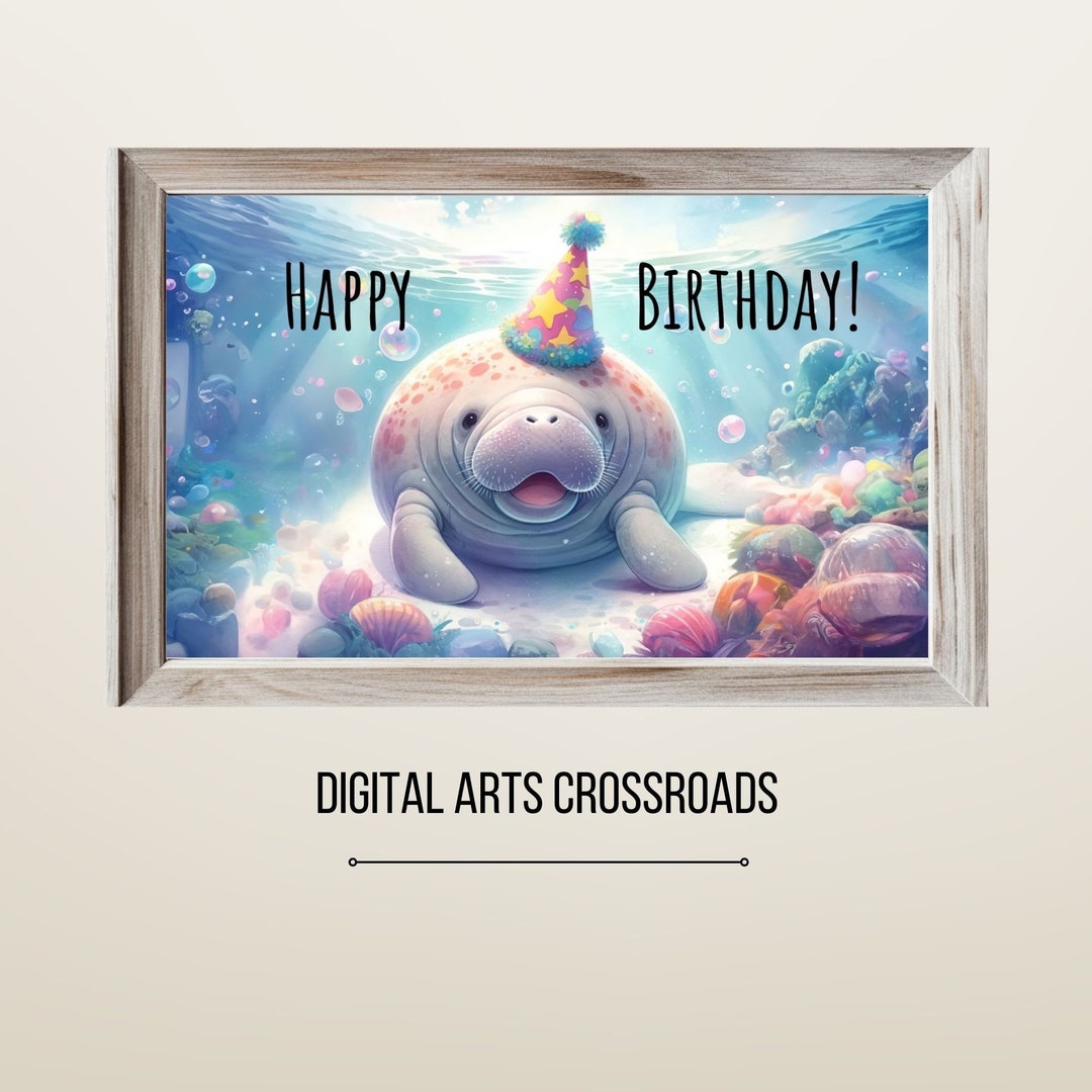Manatee Birthday Samsung Frame TV Art: Ocean Celebration (digital ...