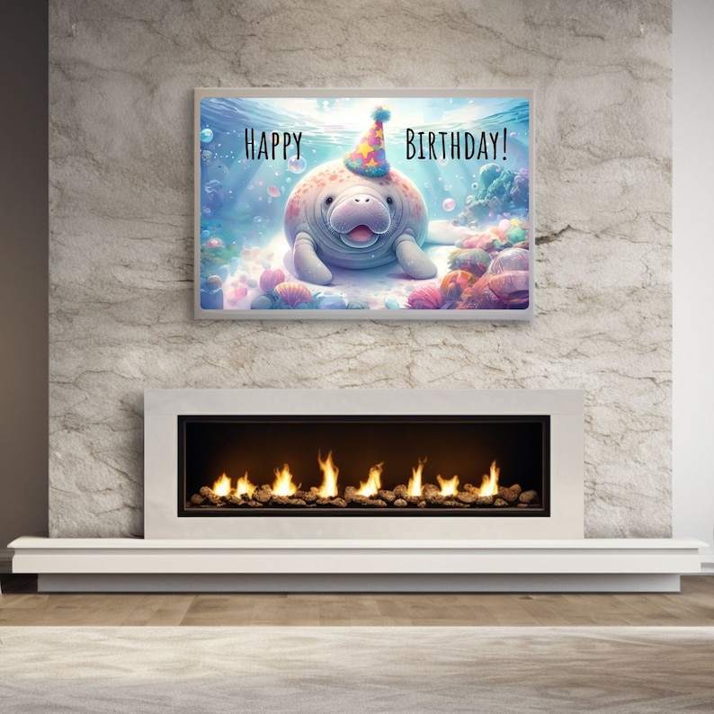Manatee Birthday Samsung Frame TV Art: Ocean Celebration (digital ...