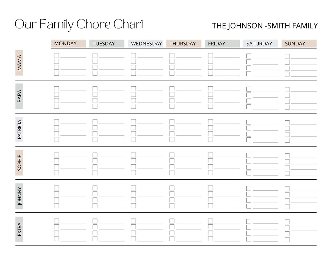 Family Chore Chart, EDITABLE Chore Chart, Chore Chart Editable, Kids ...