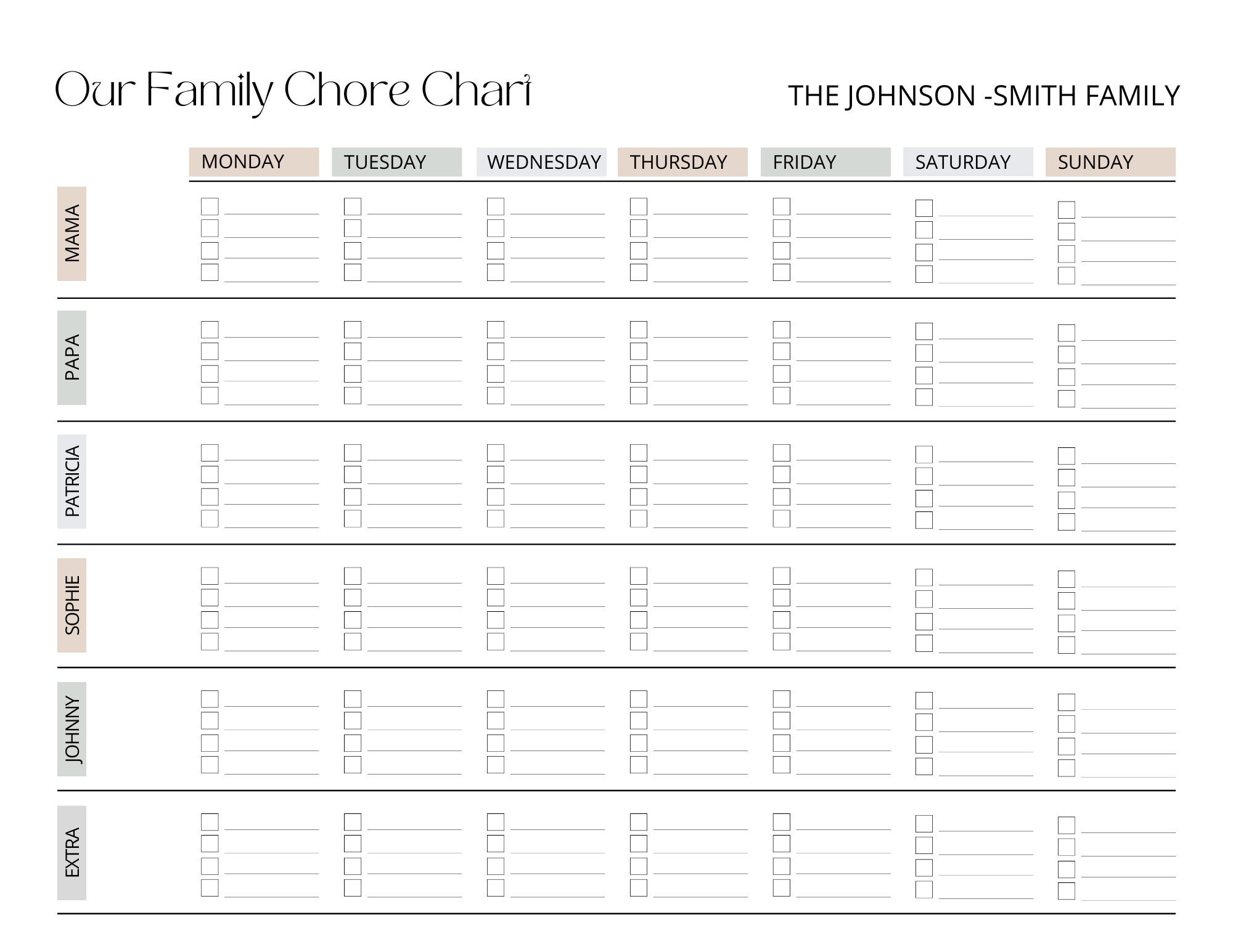 Family Chore Chart, EDITABLE Chore Chart, Chore Chart Editable, Kids ...