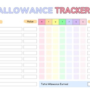 Allowance Tracker, Money Reward Chart, Editable Allowance Chart ...