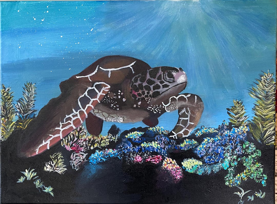 Sea Turtle Acrylic Painting, Sea Life Acrylic Paintings, Canvas Acrylic ...