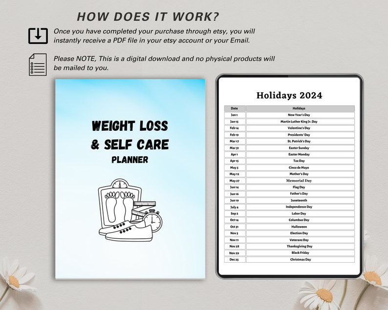 2024 Weight Loss and Self Care Planner, Weight Loss Planner, Weight ...