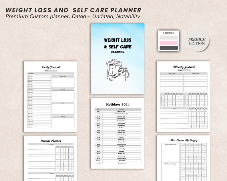2024 Weight Loss and Self Care Planner, Weight Loss Planner, Weight ...