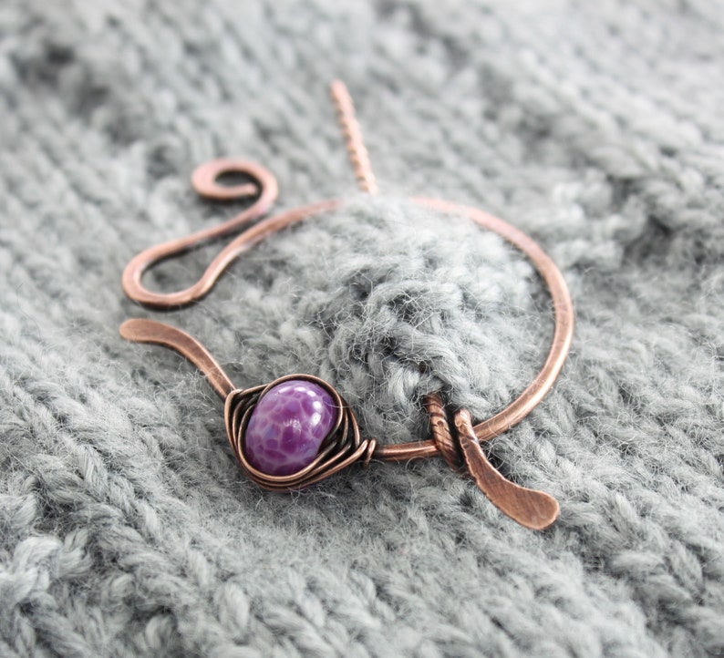 Penannular Metal Shawl Pin With Lavender Lampwork Glass, Lampwork Shawl ...