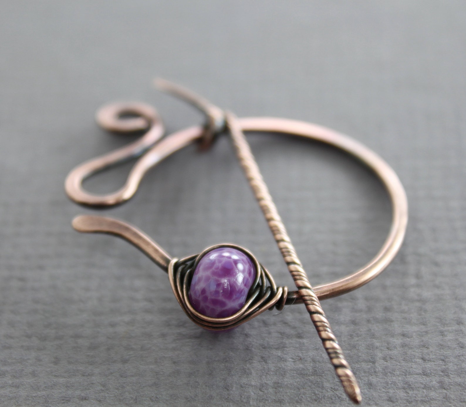 Penannular Metal Shawl Pin With Lavender Lampwork Glass, Lampwork Shawl ...