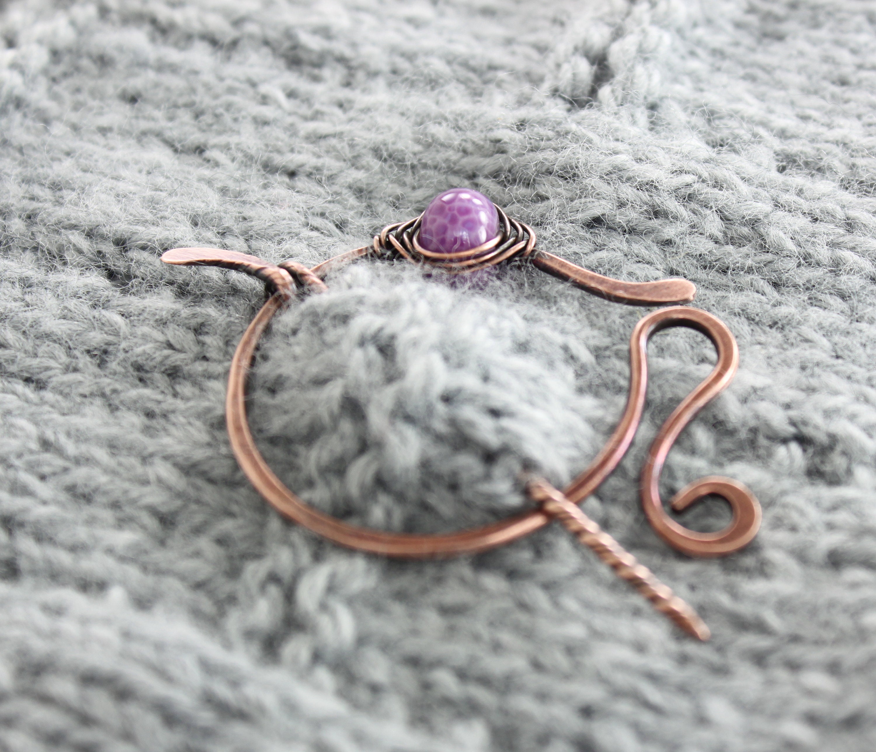 Penannular Metal Shawl Pin With Lavender Lampwork Glass, Lampwork Shawl ...