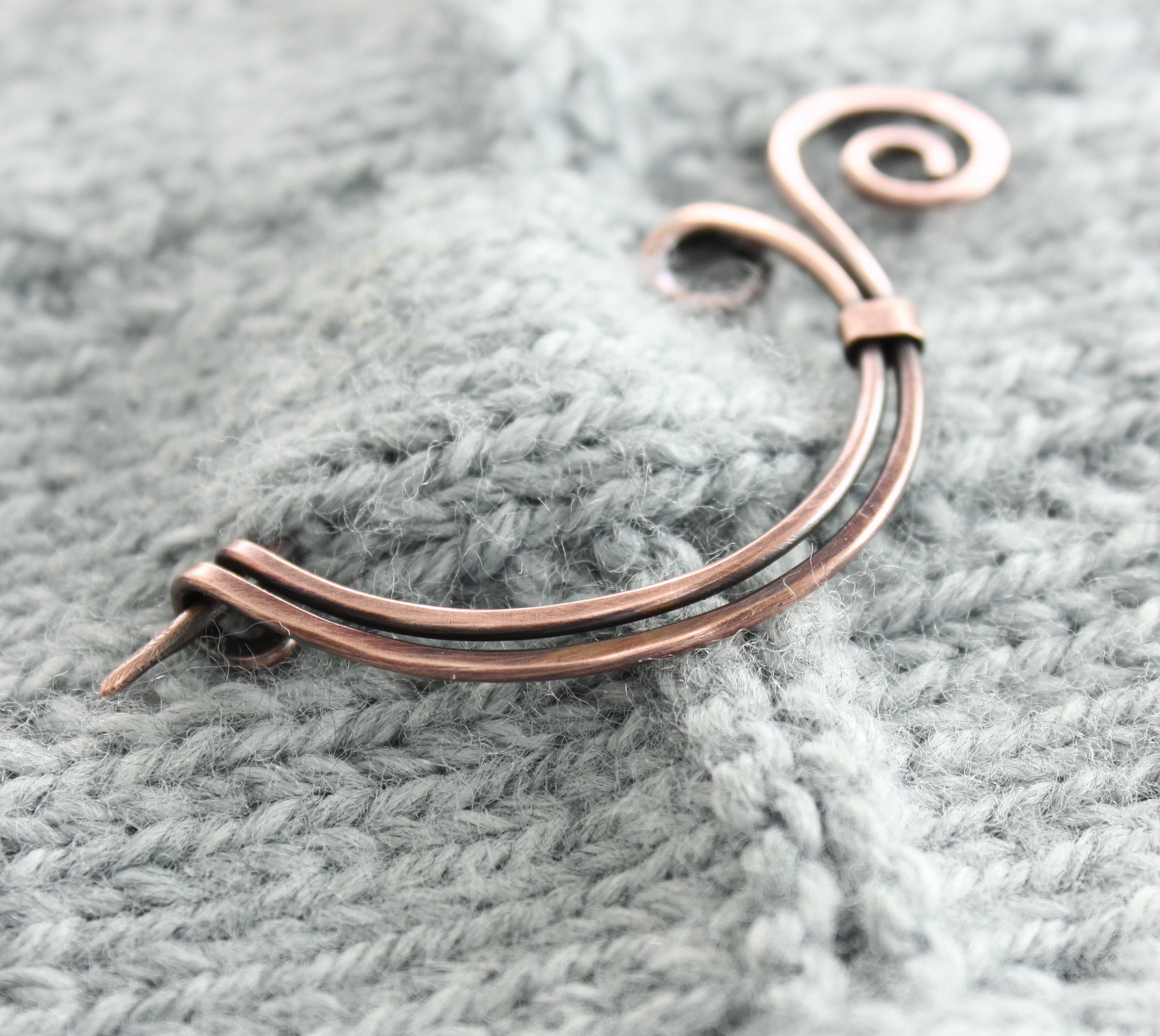 Minimalist Semi Circle Shawl Pin, Swirl Copper Pin, Simple Cardigan ...