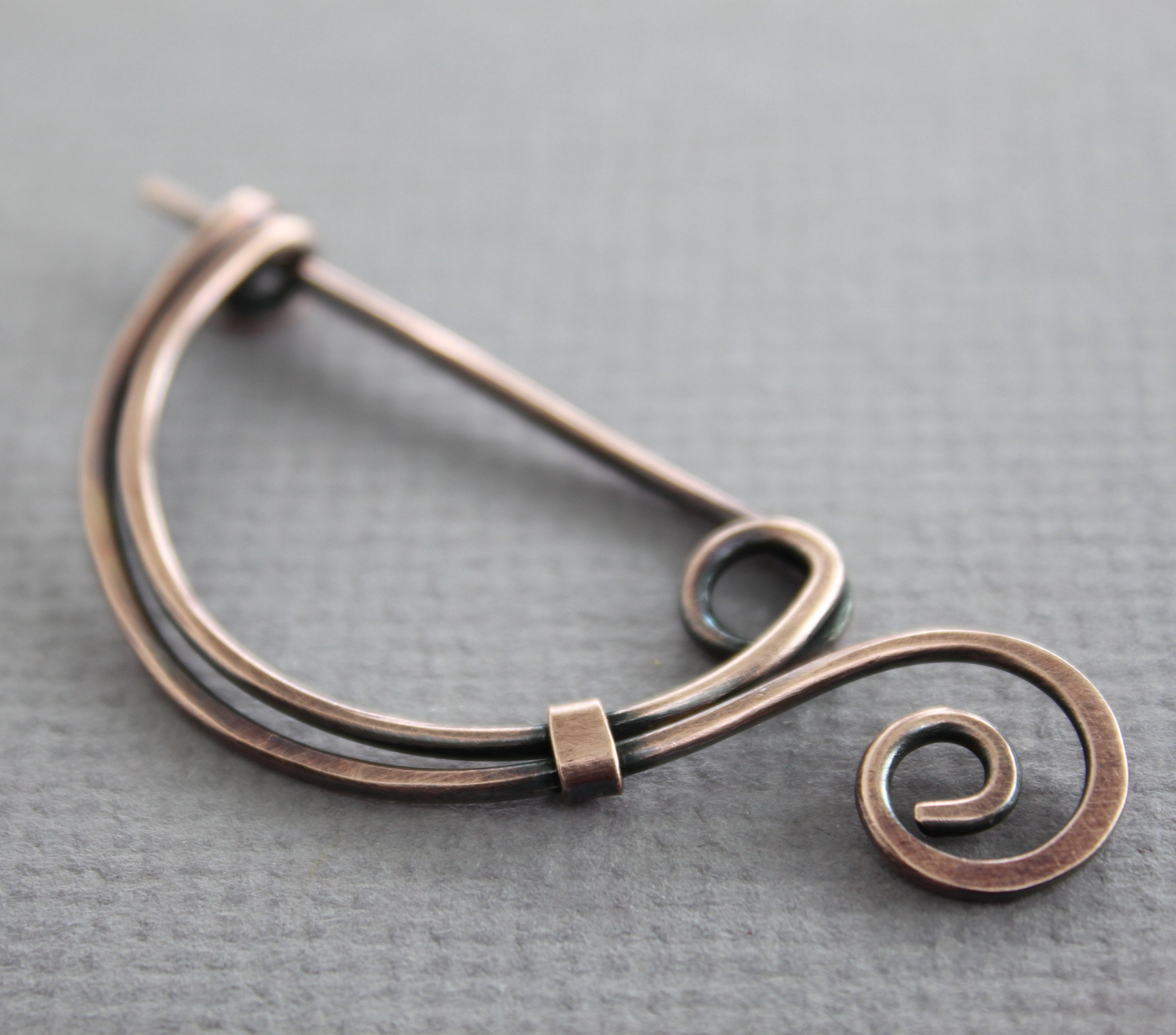 Minimalist Semi Circle Shawl Pin, Swirl Copper Pin, Simple Cardigan ...