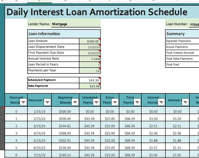 School Loan Amortization Schedule - Daily Interest Calculation - Etsy
