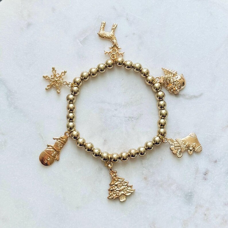 Beaded Gold Christmas Charm Bracelet - Etsy