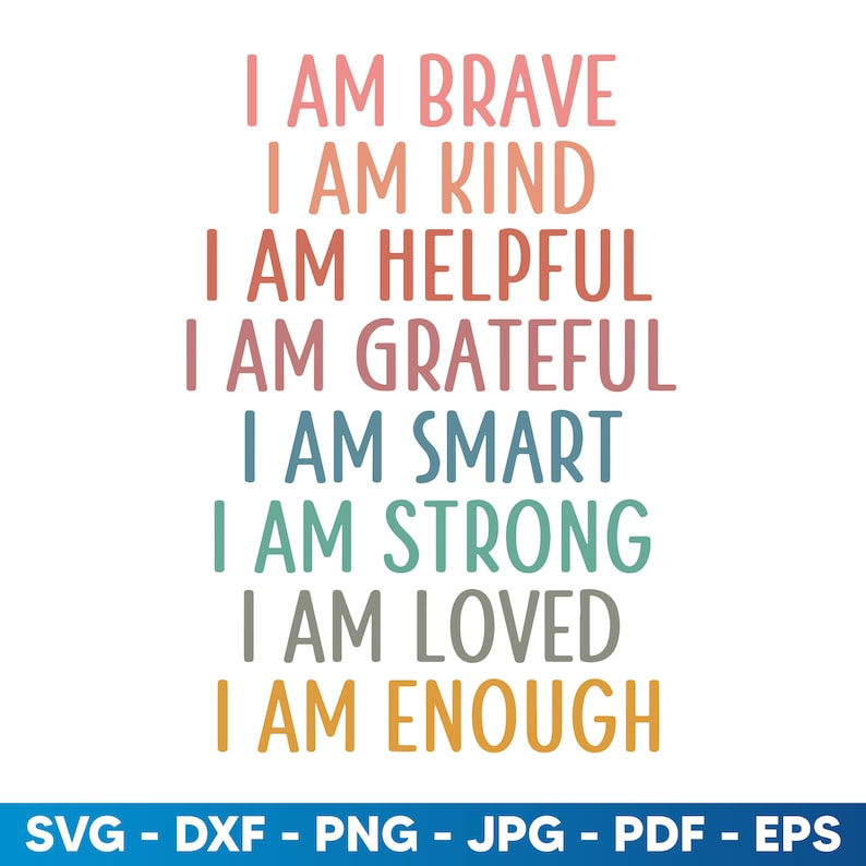Affirmations for Kids, Classroom Svg, Motivational Quotes, I Am Kind I ...