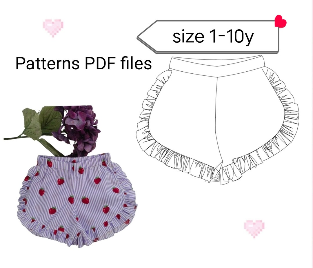 Ruffle Shorts Sewing Pattern 1-10 Years, Girl's Shorts Sewing Pattern ...
