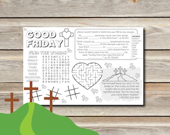 Good Friday Bible Activity Coloring Placemat, Christian Easter Sunday ...