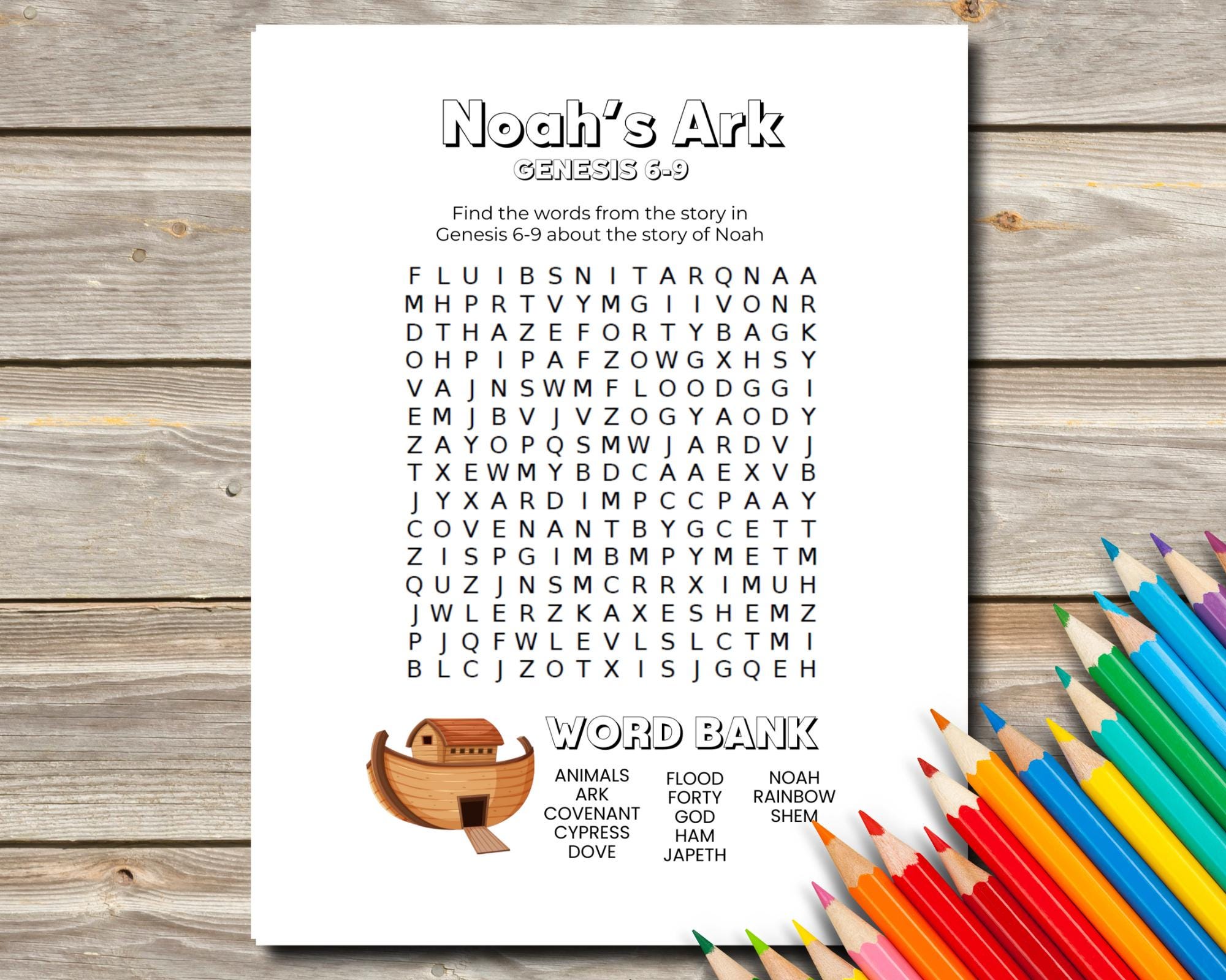 Noah's Ark Word Search - Etsy