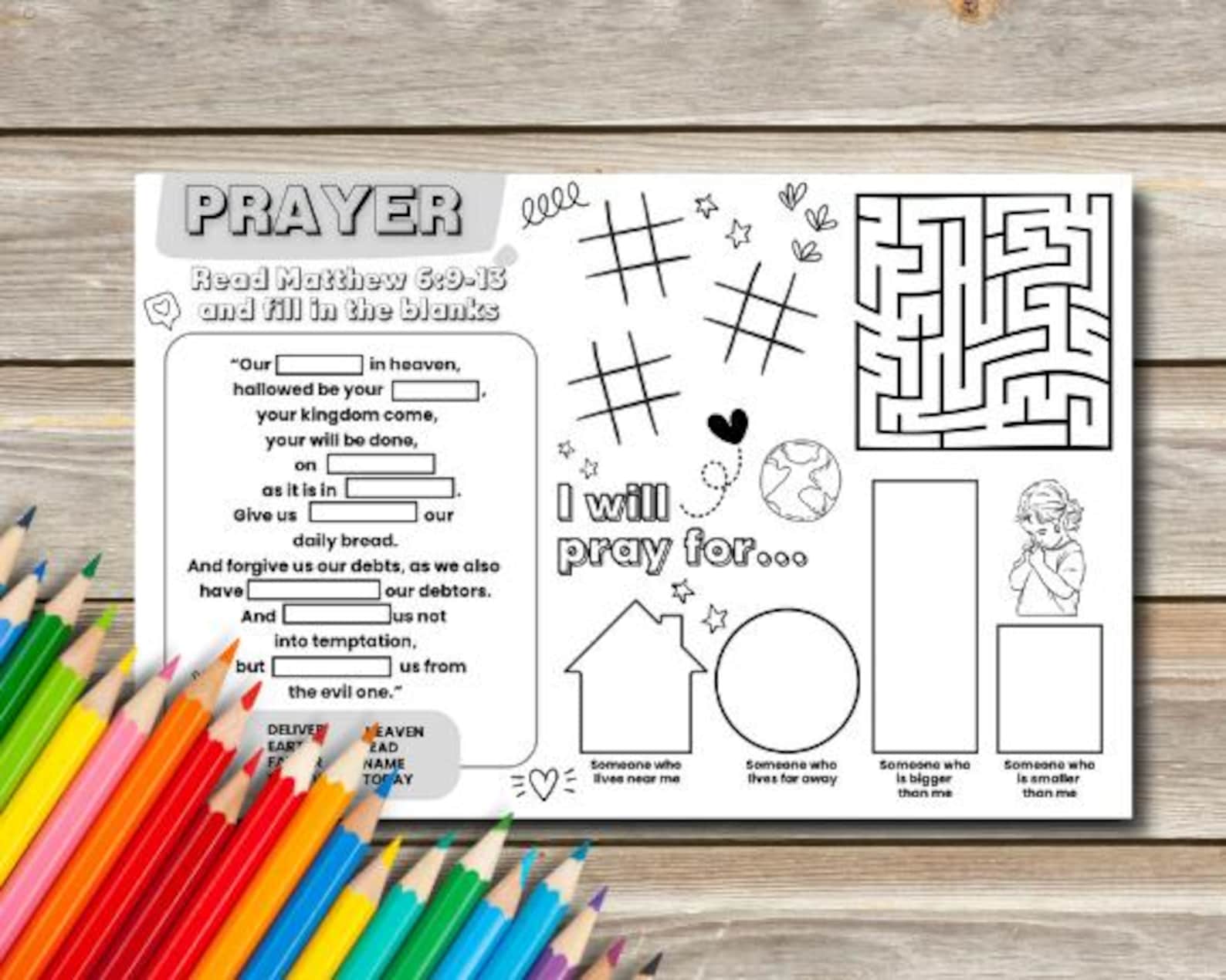 Prayer Activity Placemat for Kids Ministry - Etsy