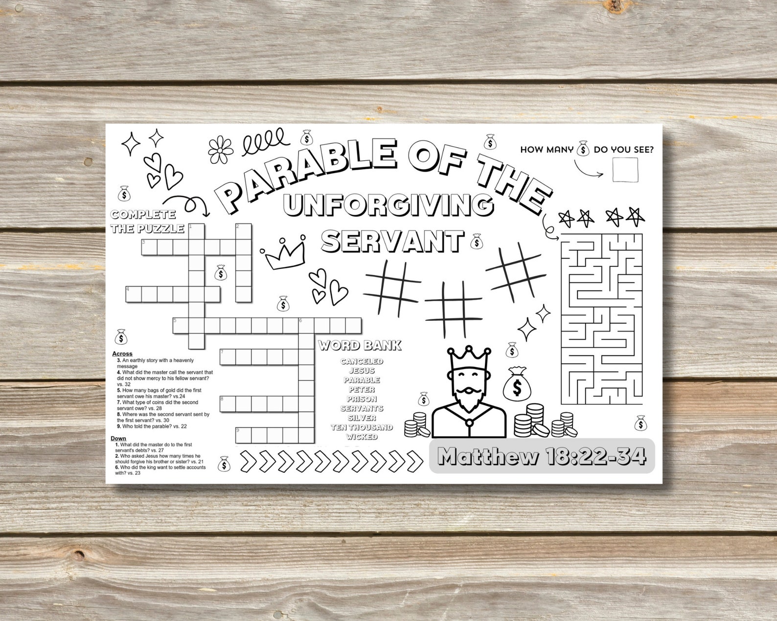 The Parable of the Unforgiving Servant Activity Placemat for Kids ...