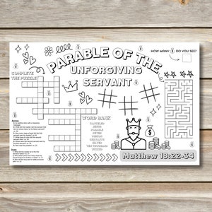 The Parable of the Unforgiving Servant Activity Placemat for Kids ...