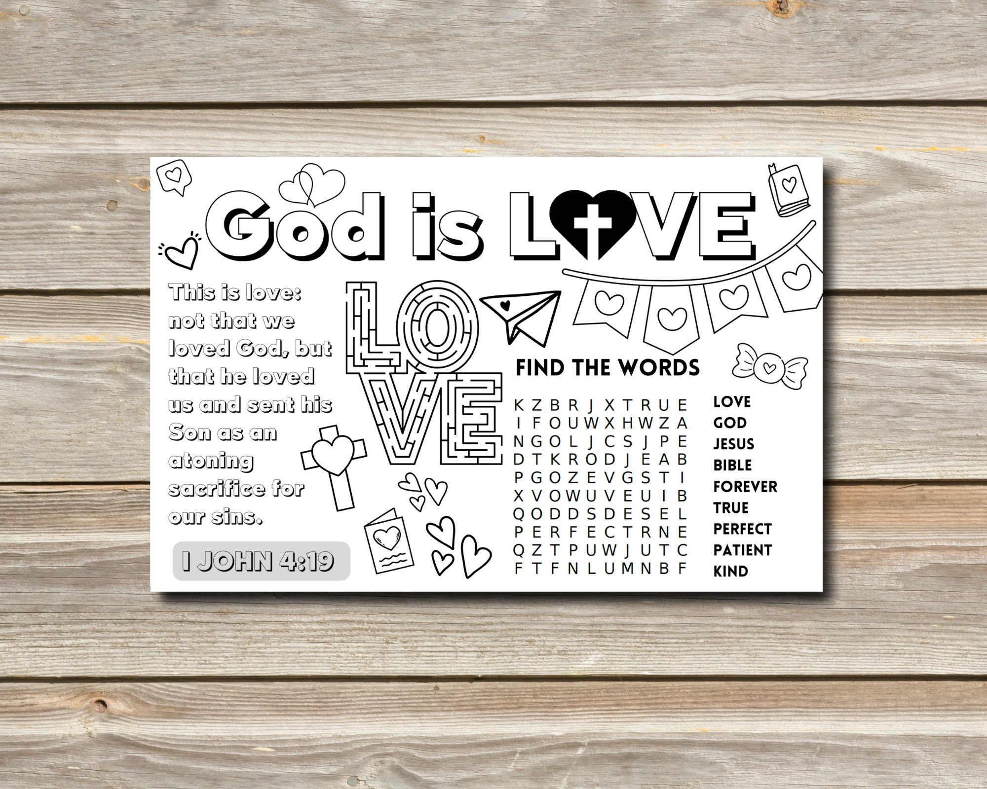 God is LOVE Activity Placemat for Kids Ministry - Etsy