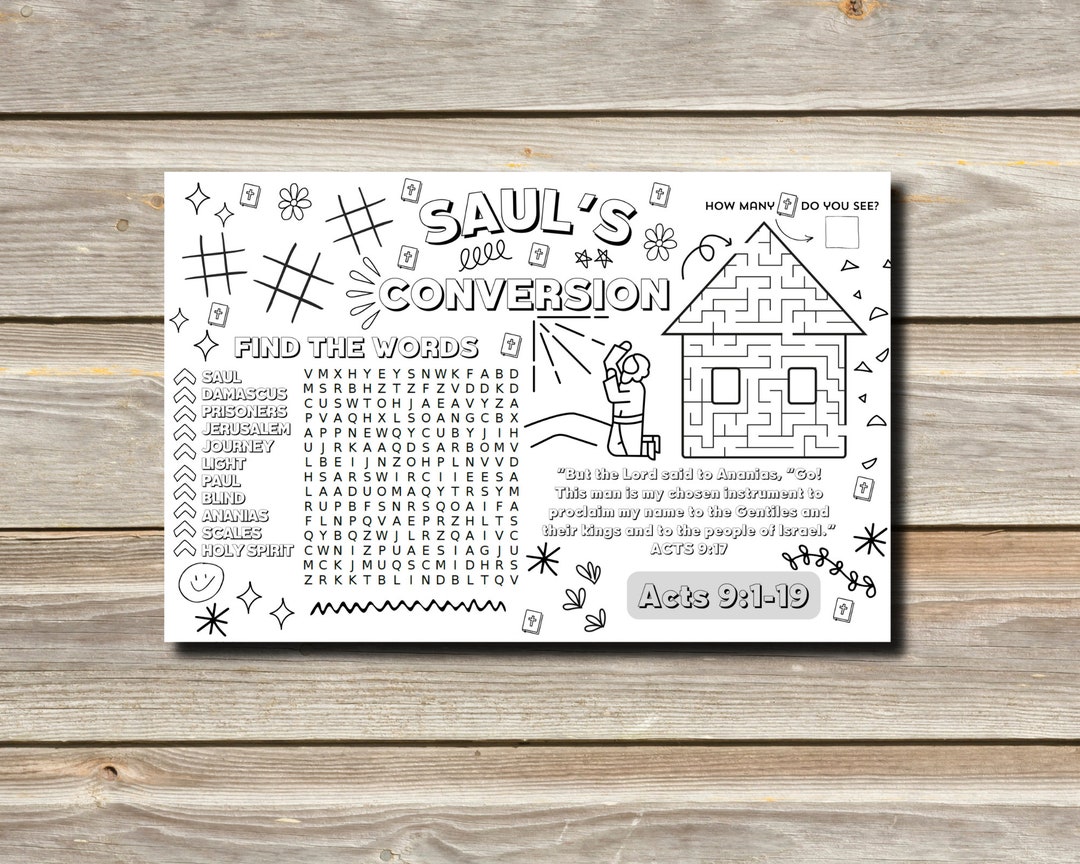 Saul's Conversion Activity Placemat for Kids Ministry - Etsy