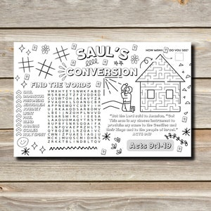 Saul's Conversion Activity Placemat for Kids Ministry - Etsy