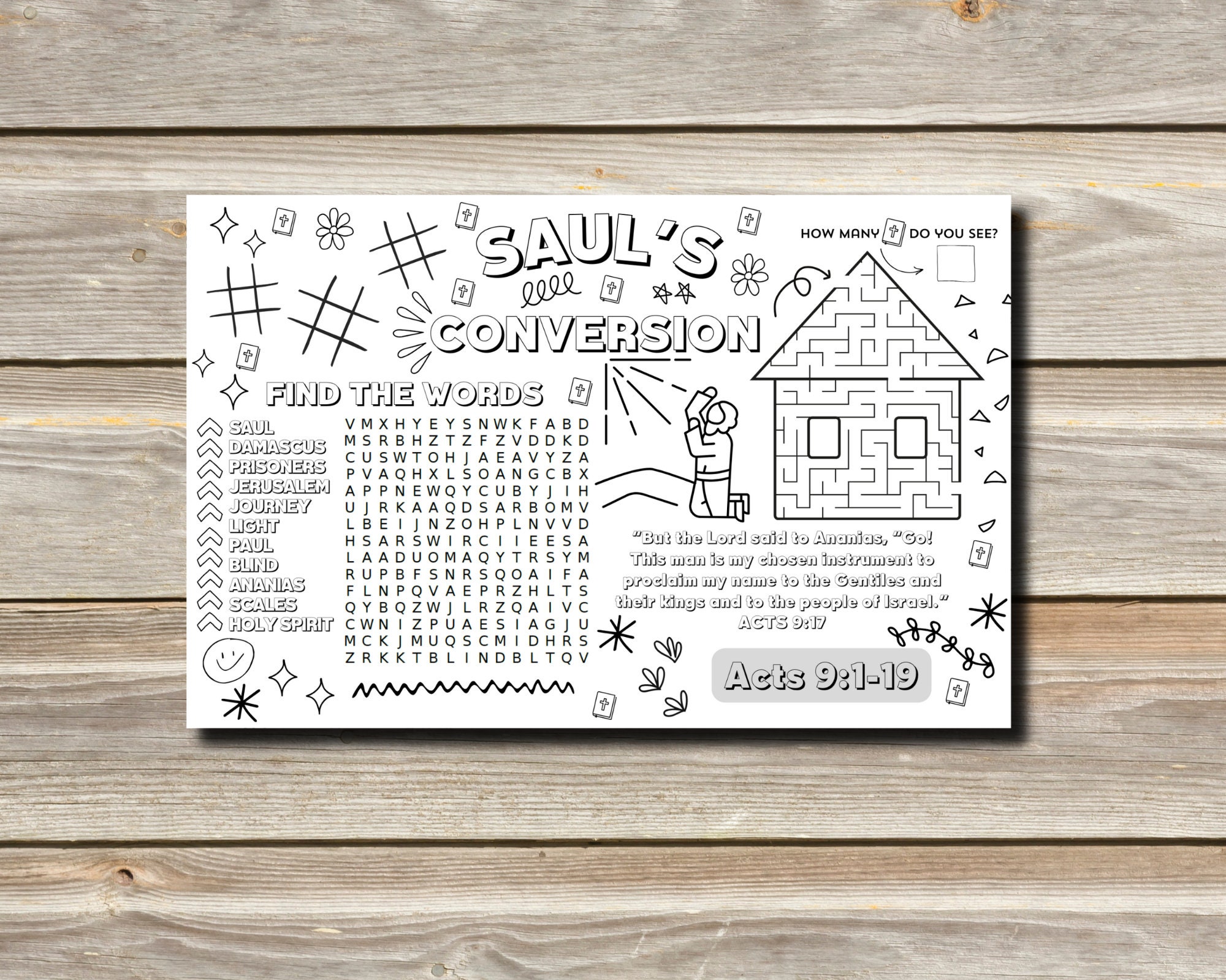 Saul's Conversion Activity Placemat for Kids Ministry - Etsy