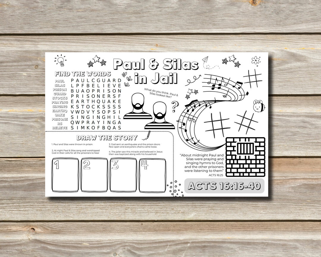 Paul and Silas in Prison Activity Placemat for Kids Ministry - Etsy